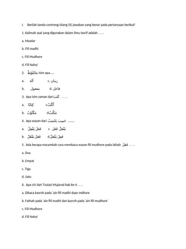 Soal dan Jawaban Tasrif Shorof | PDF | Seni & Disiplin Bahasa