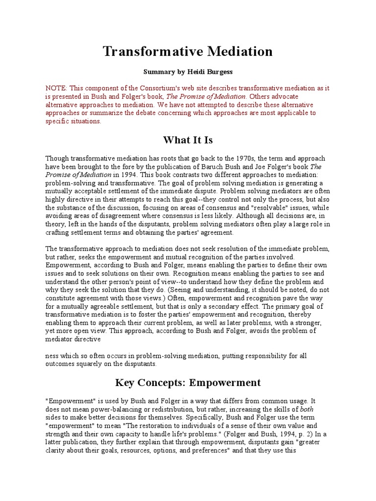 Transformative Mediation: What It Is | PDF | Mediation | Conflict (Process)