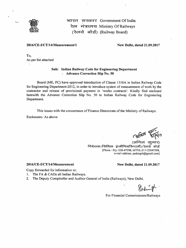 Indian Railway Code For Engineering Department - ACS - 50 | PDF