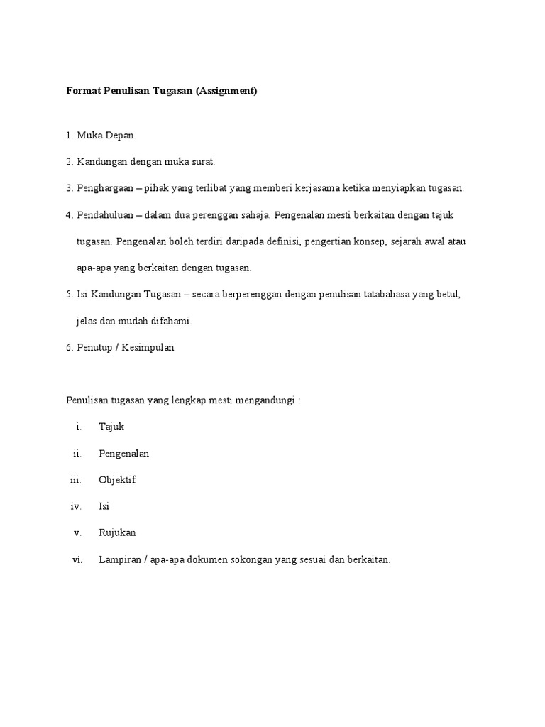 Format Penulisan Tugasan | PDF