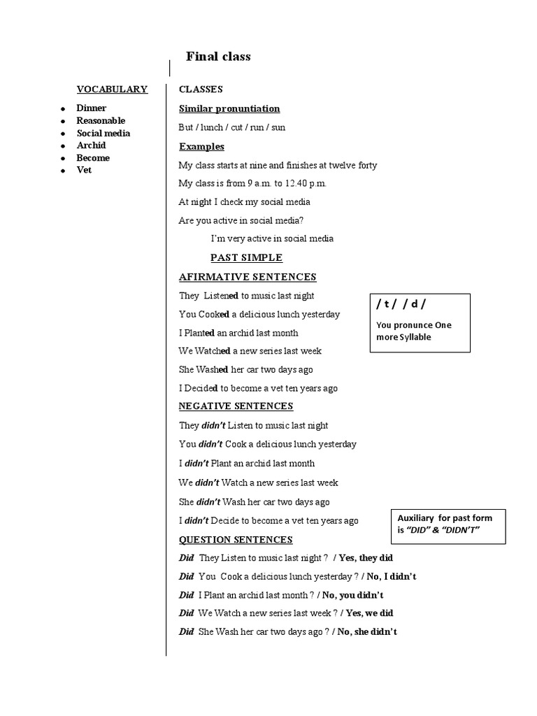 Final Class - English Beginner | PDF | Eating Behaviors Of Humans | Meal