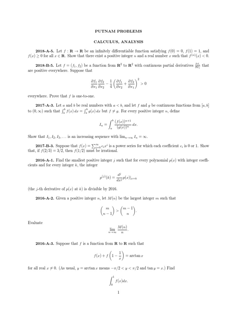 Putnam Calculus | PDF | Function (Mathematics) | Power Series