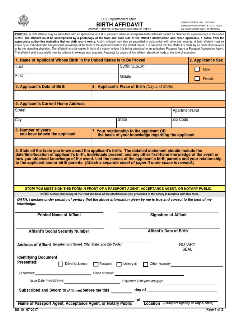 Birth Affidavit: Last Suffix First Middle | PDF | Affidavit | Notary Public