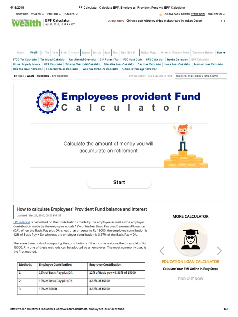PF Calculator - Calculate EPF, Employees' Provident Fund Via EPF ...