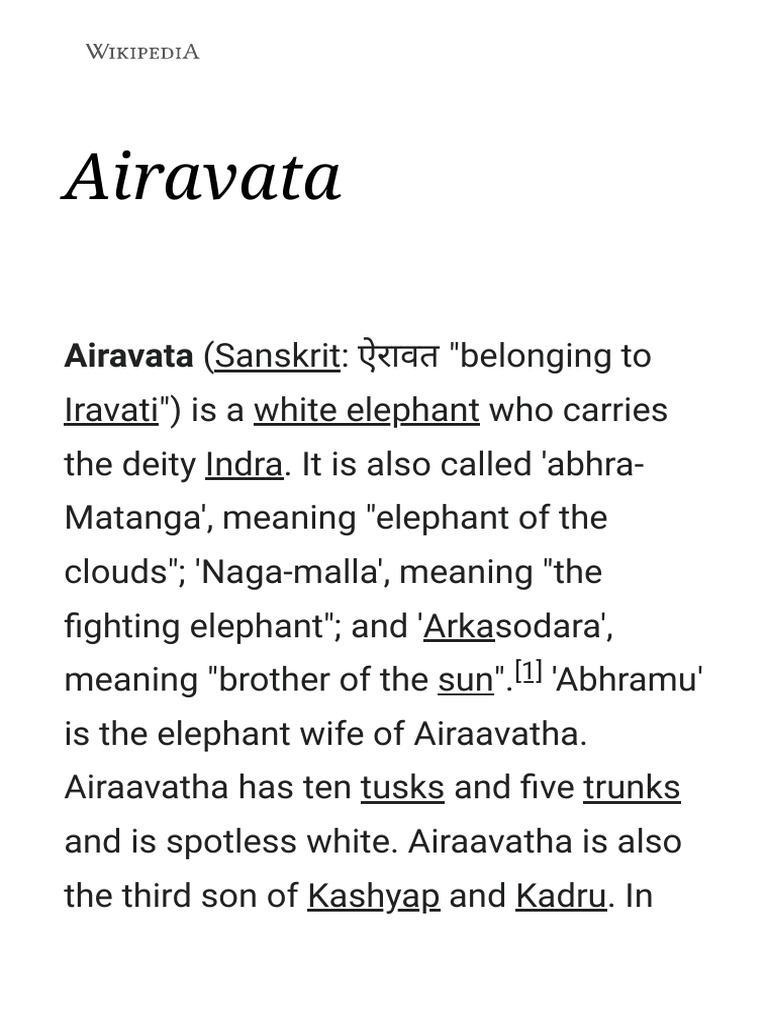 Airavata: Airavata (Sanskrit: ऐरावत "belonging to | PDF | Hindu ...