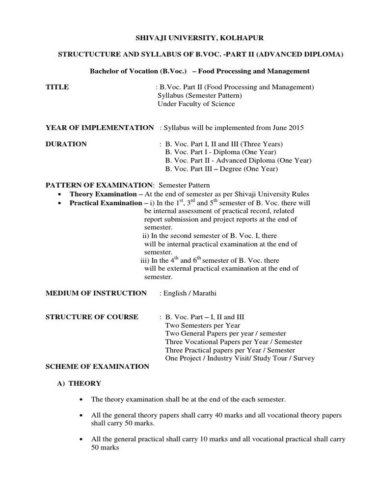 B.Voc - Food Processing & MGT | PDF | Course Credit | Fruit Preserves