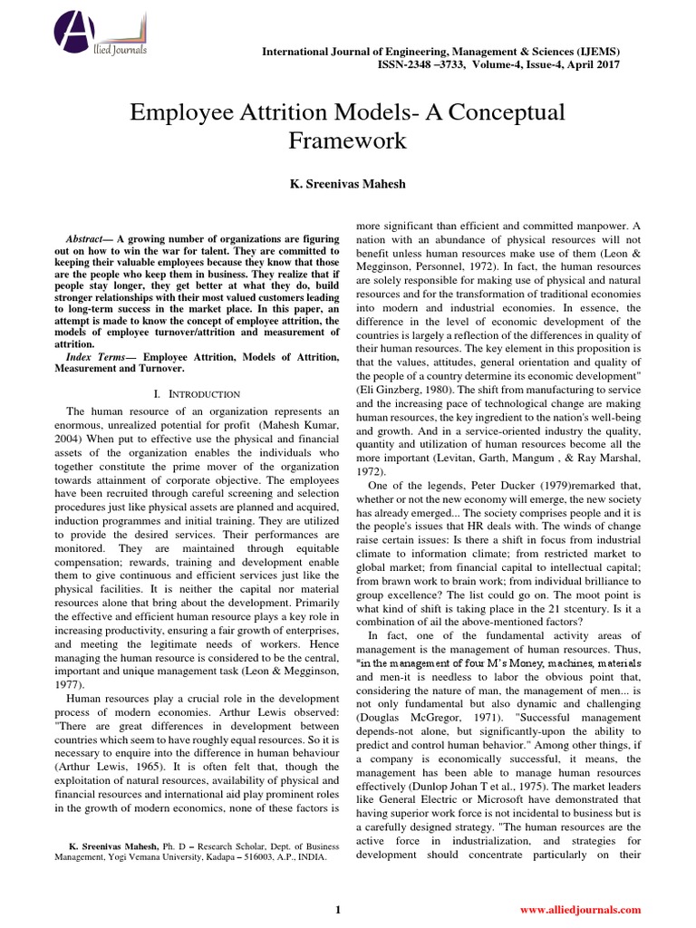 Employee Attrition Models A Conceptual Framework Pdf Turnover 5610
