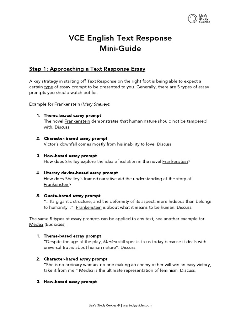 VCE Text Response Essay Guide | PDF | Frankenstein | Mary Shelley