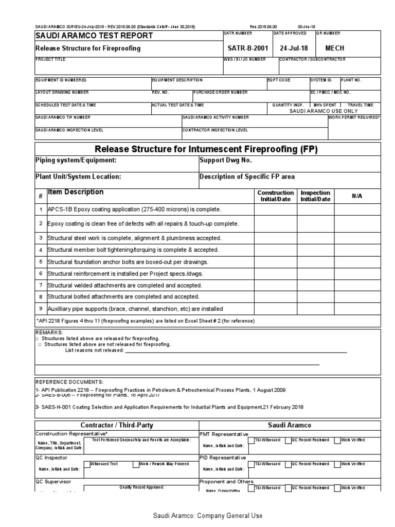 Release Structure For Intumescent Fireproofing (FP) : Saudi Aramco Test ...