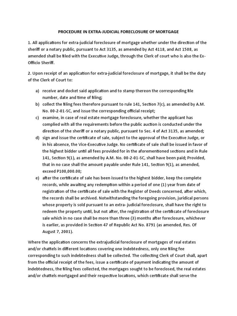 Procedure in Extra Judicial and Judicial Foreclosure of Rem | PDF ...