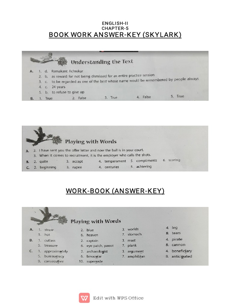 Bookworkanswer-Key (Skylark) : English - II Chapter-5 | PDF