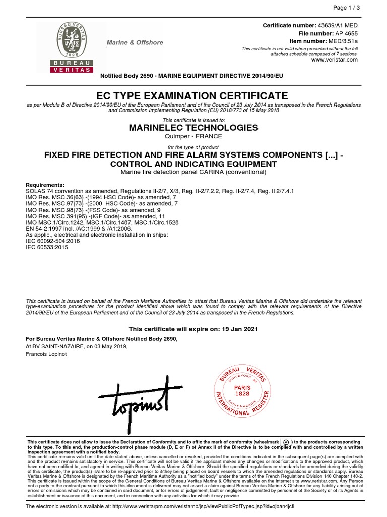 Ec Type Examination Certificate: Marinelec Technologies | PDF ...