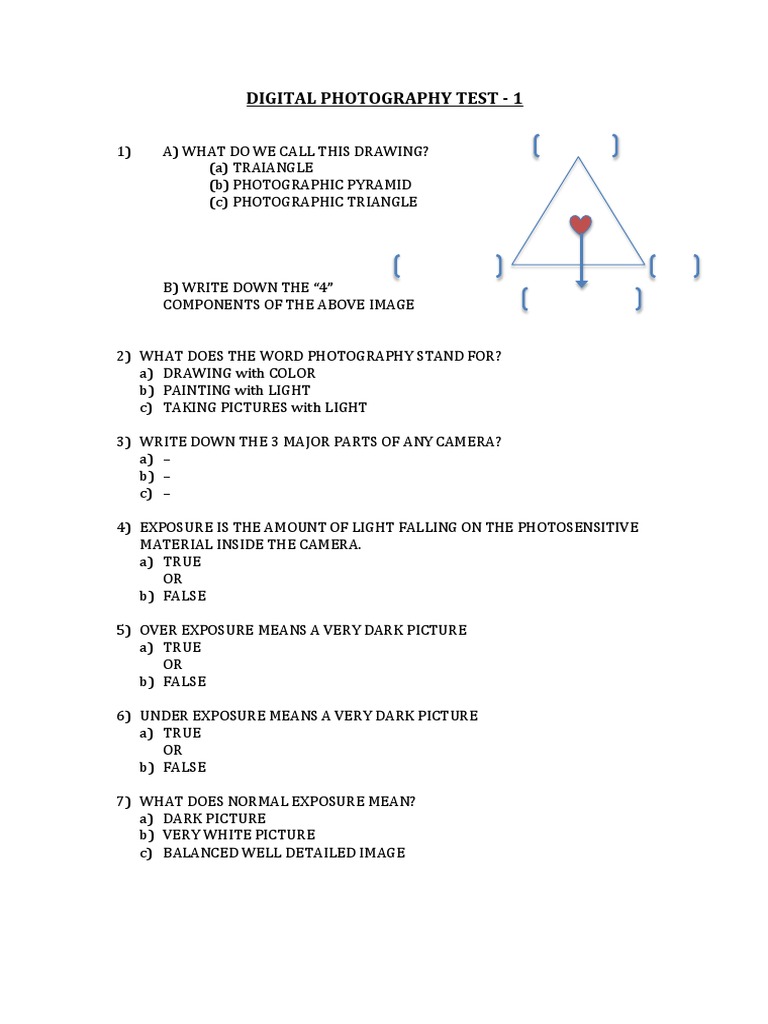 Digital Photography Test Questions | PDF | Camera | Exposure (Photography)
