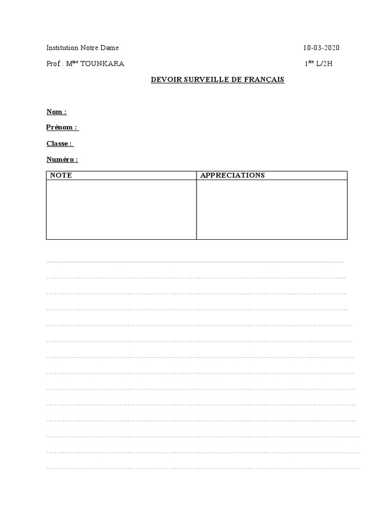 Devoir Surveille De Français Pdf