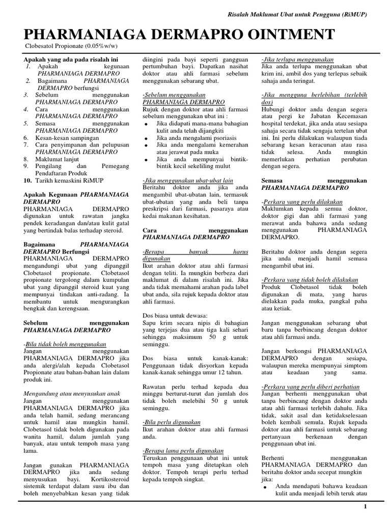 Pharmaniaga Dermapro Ointment Clobetasol Propionate PHARMANIAGA ...
