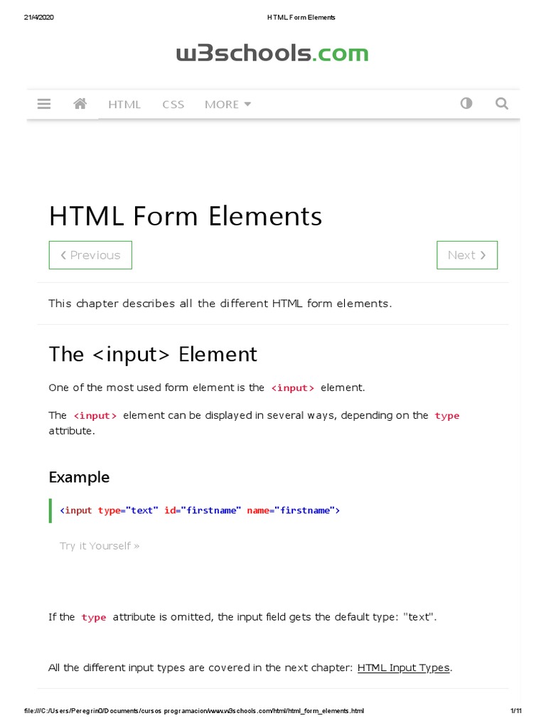 HTML Form Elements PDF | PDF | Html | Cascading Style Sheets