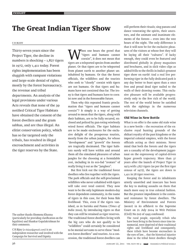 The Great Indian Tiger Show: C R Bijoy | PDF | Nature
