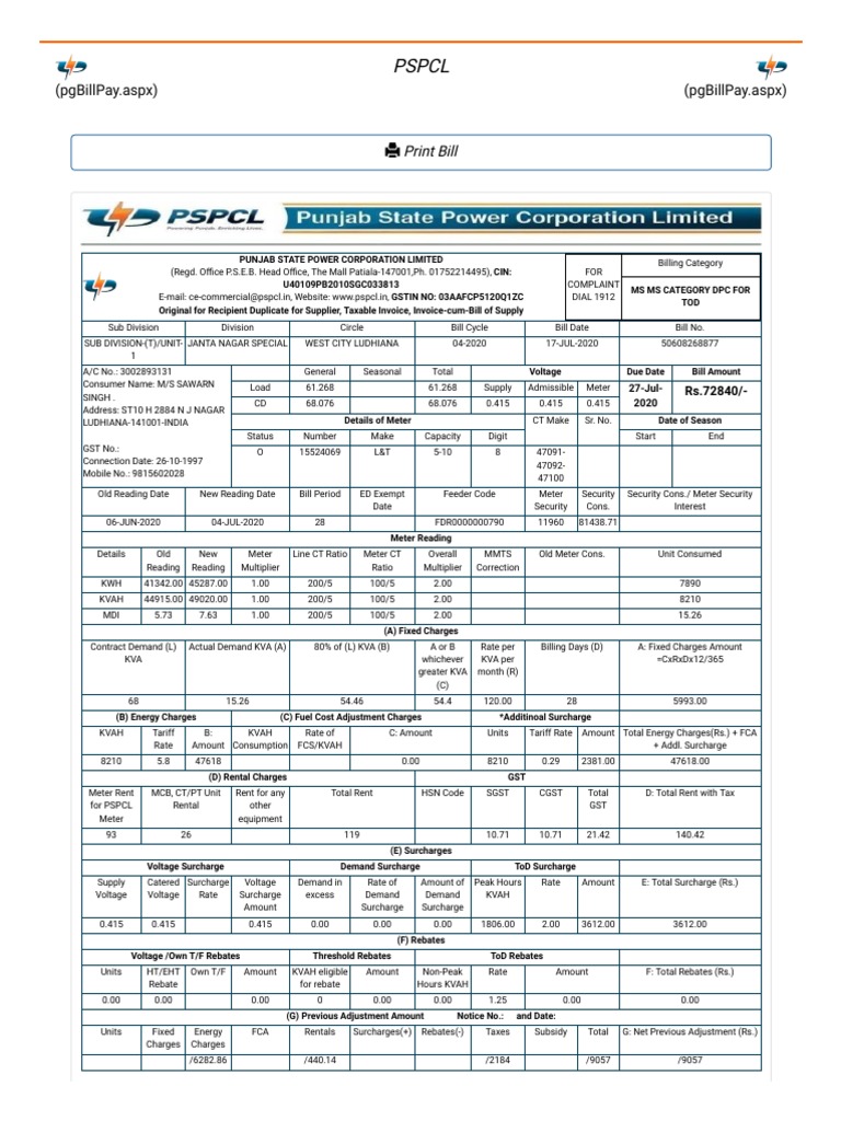 PSPCL bill details | PDF | Services (Economics) | Taxes