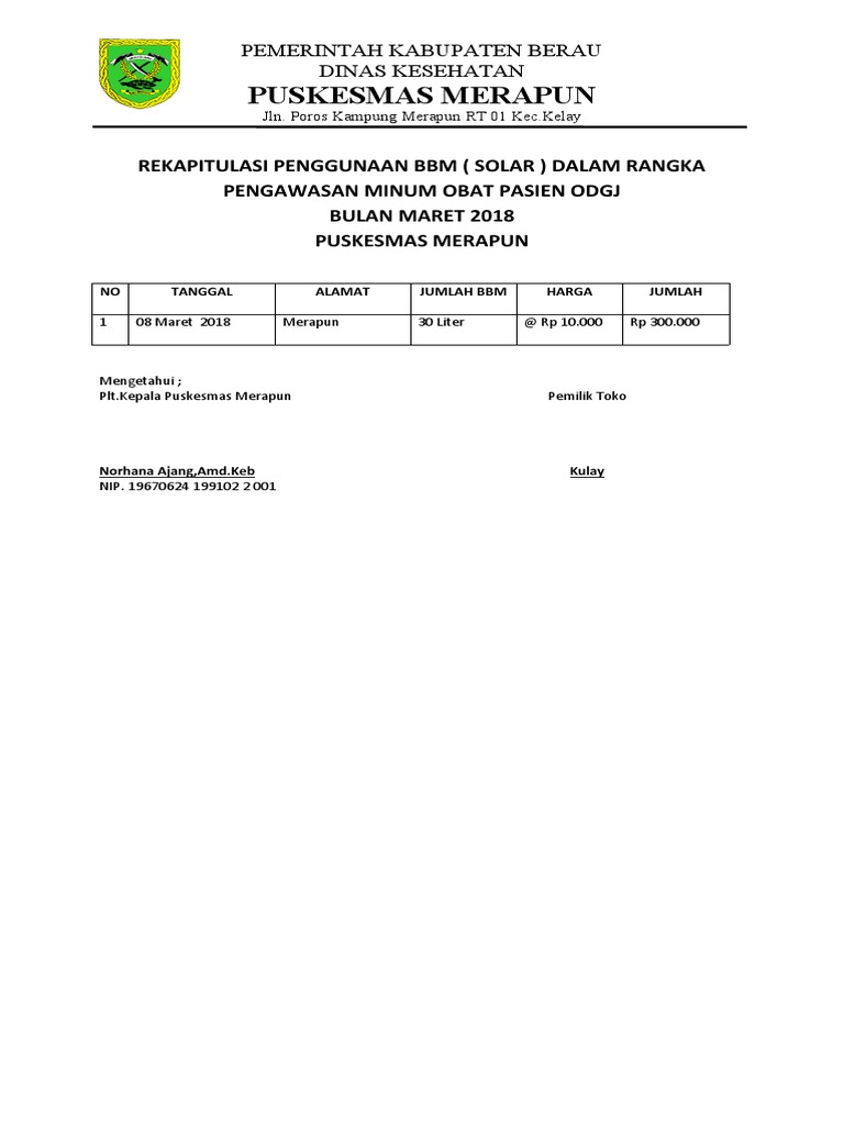 Rekapitulasi Penggunaan Bbm Pdf