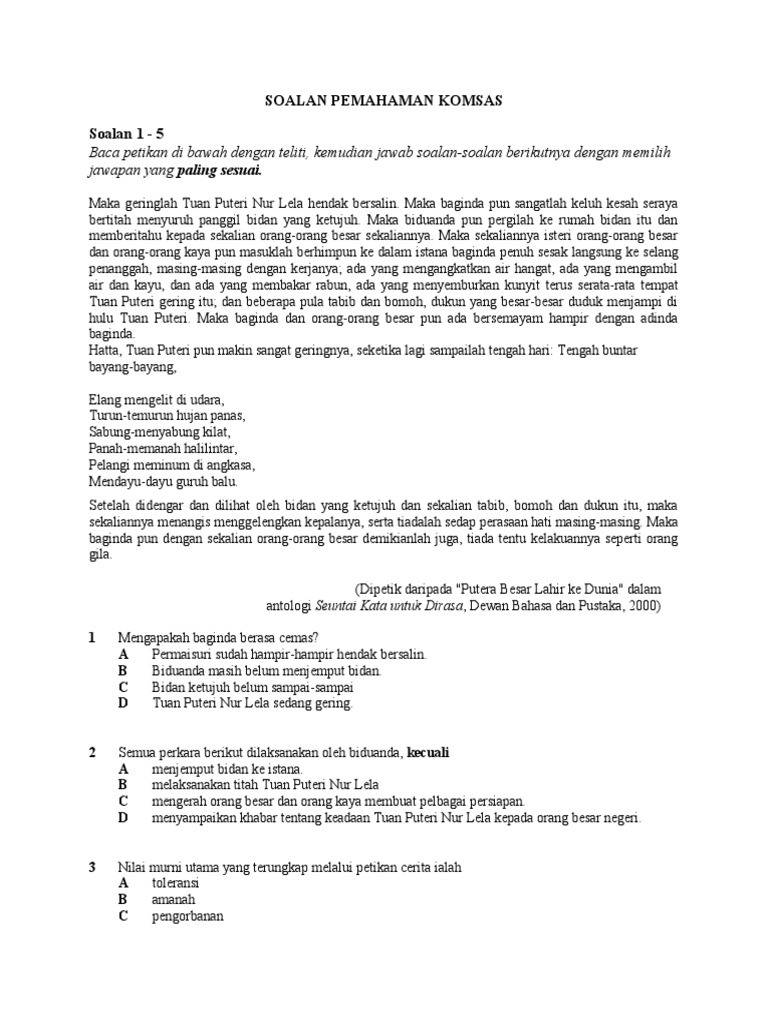 Pemahaman Komsas Form 3 | PDF