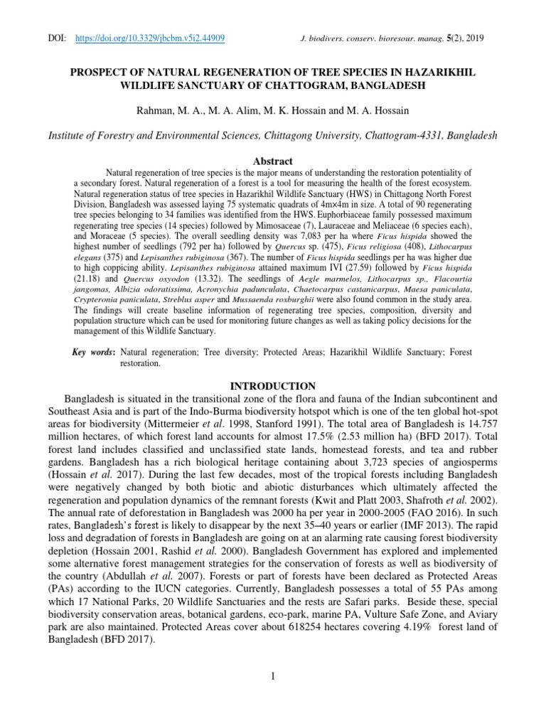 Prospect of Natural Regeneration of Tree Species in Hazarikhil Wildlife ...