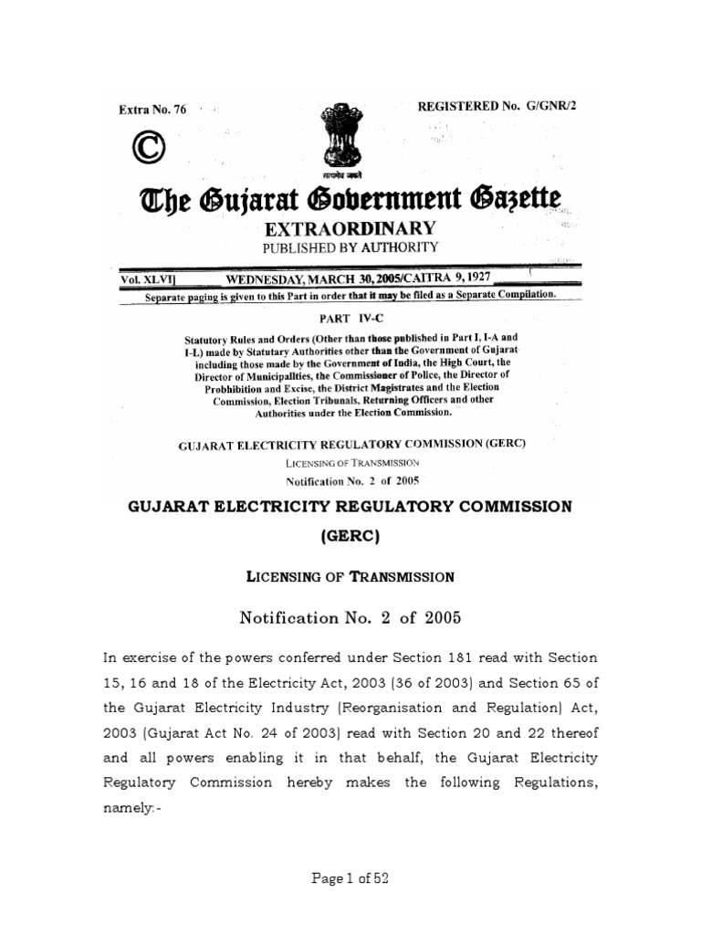 Gujarat Electricity Regulatory Commission (GERC) L T Notification No. 2 ...