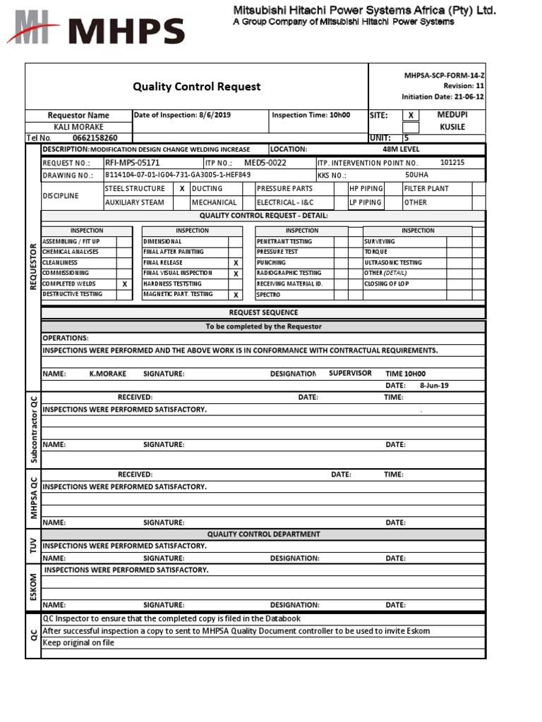 Quality Control Request - Rev 11 Blank | PDF | Business Process ...