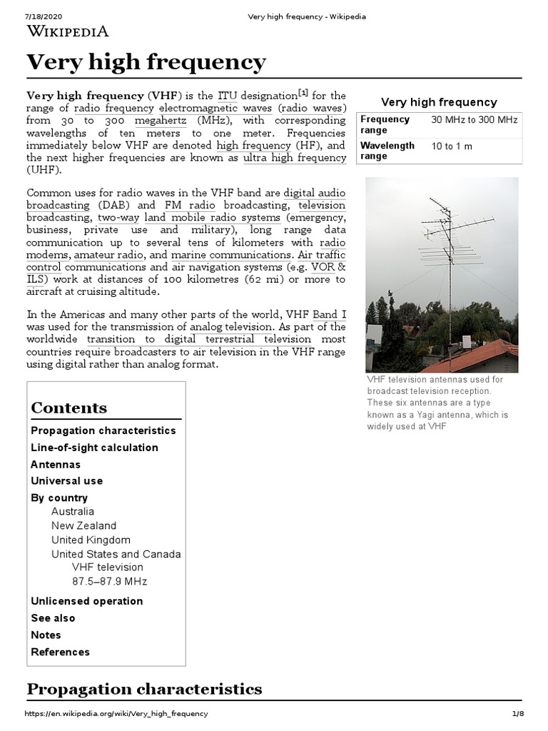 Very High Frequency | PDF | Very High Frequency | Antenna (Radio)
