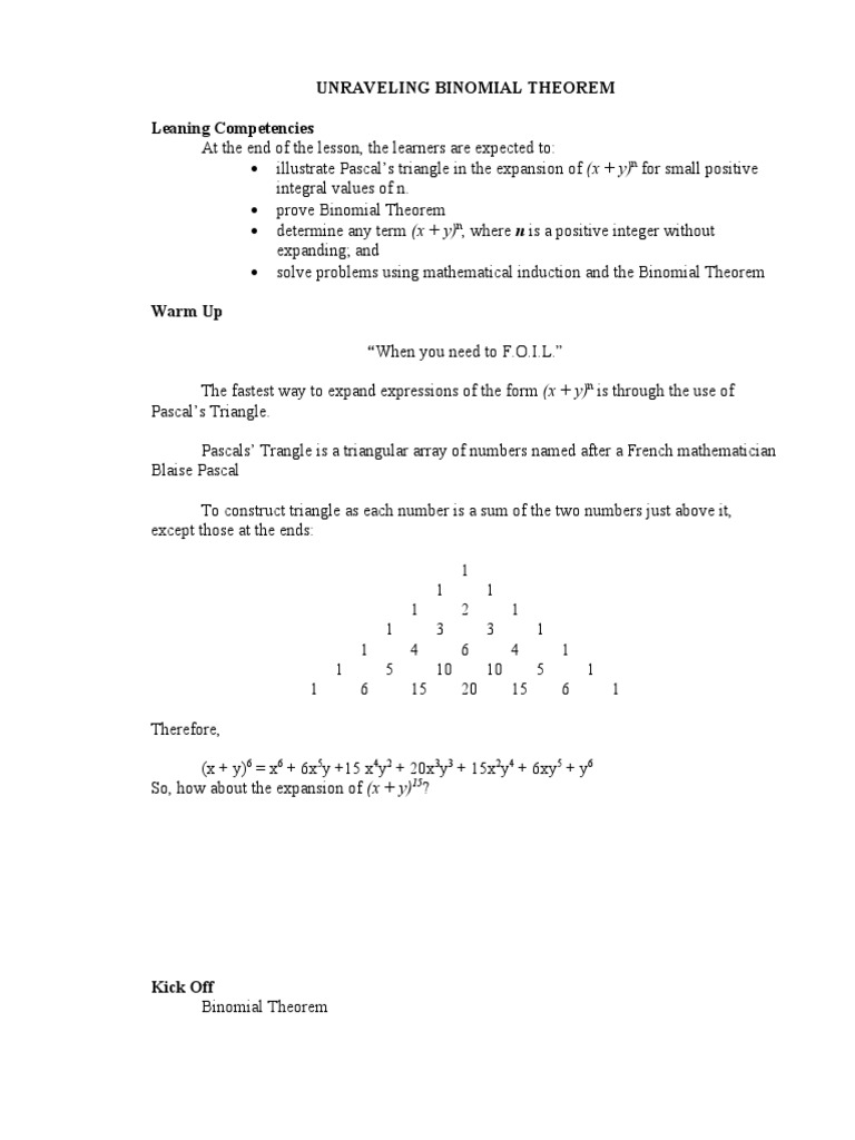 UNIT 2 Binomial Theorem | Download Free PDF | Abstract Algebra | Combinatorics