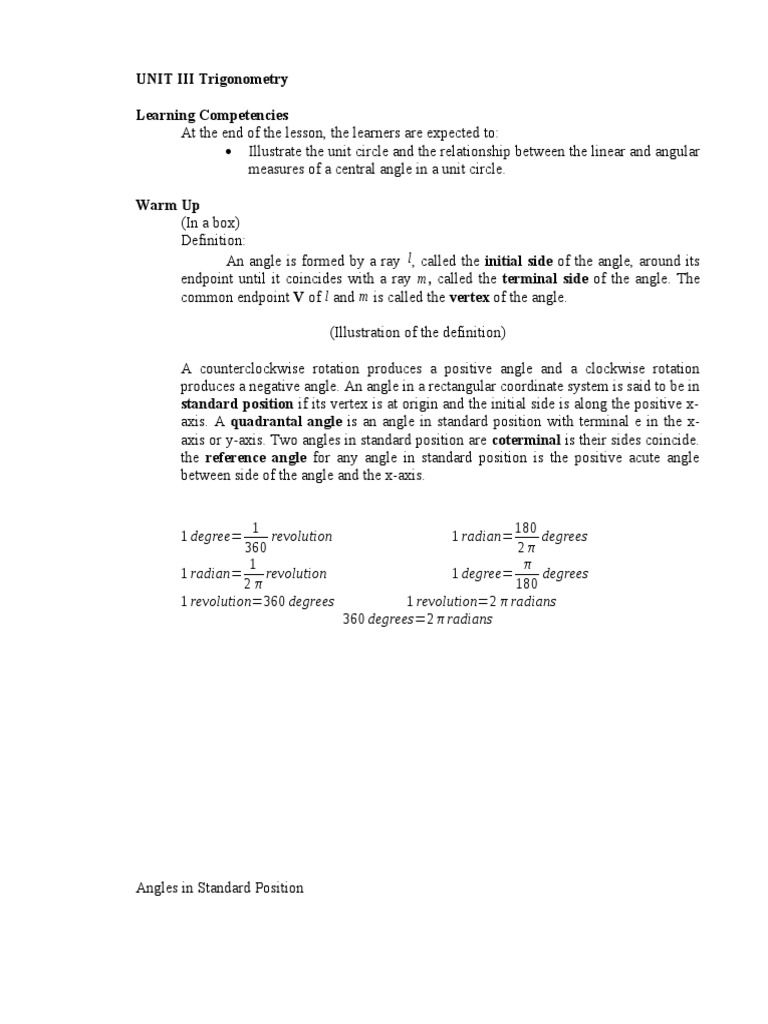 UNIT 3 Trigonometry (Angles) | PDF | Angle | Trigonometry