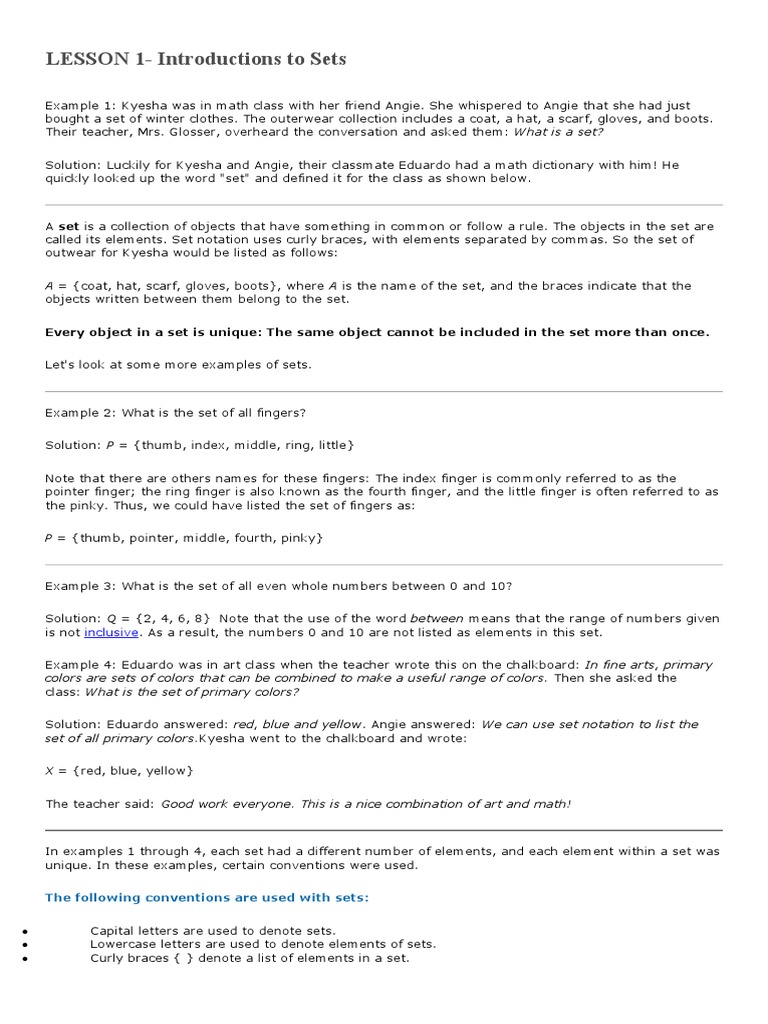 LESSON 1-Introductions To Sets | PDF | Bracket | Alphabet