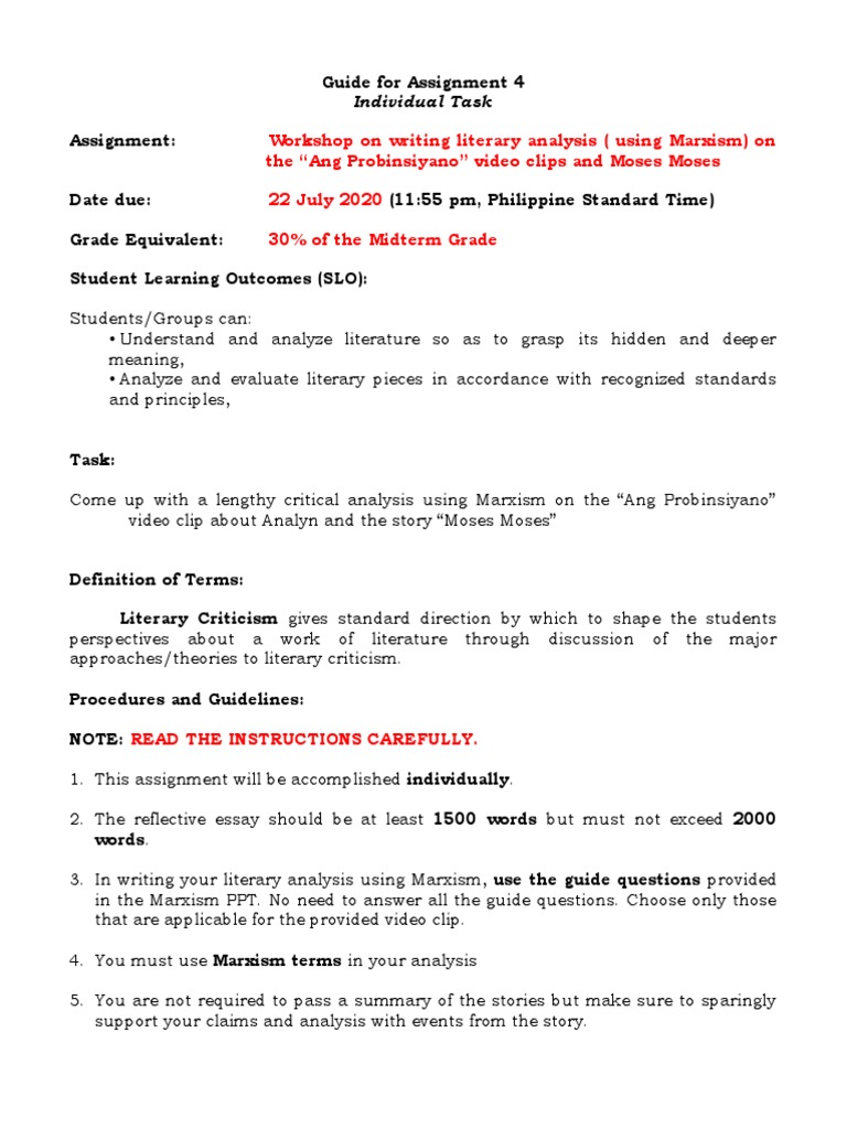 Workshop On Writing Literary Analysis (Using Marxism) On The "Ang ...