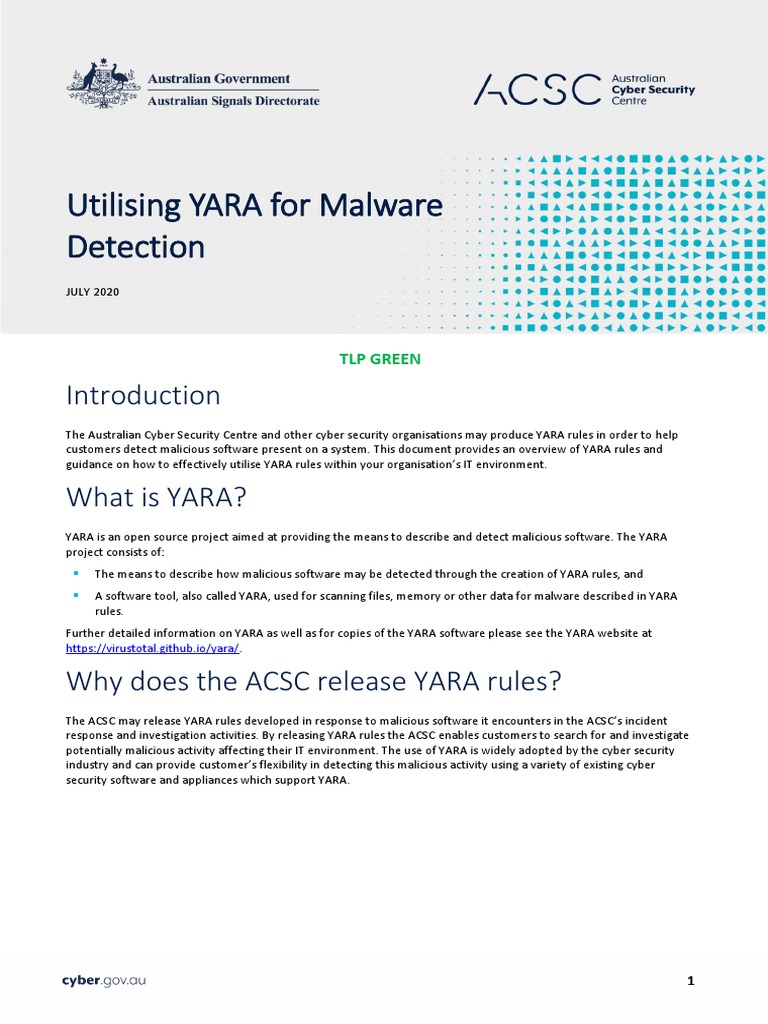 Utilising YARA For Malware Detection TLP GREEN PDF | PDF | Malware ...