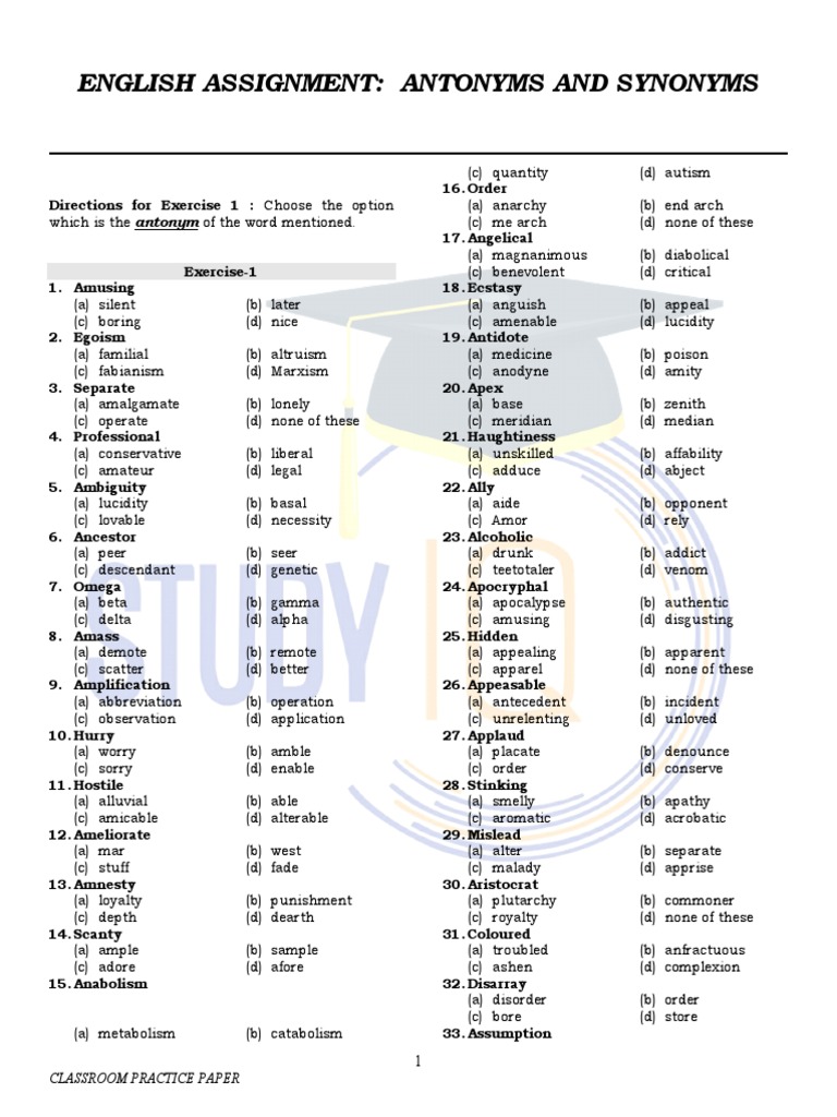 English Assignment: Antonyms and Synonyms | PDF