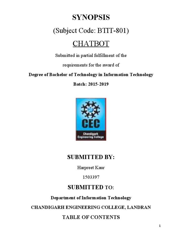Chatbot Project Synopsis | PDF