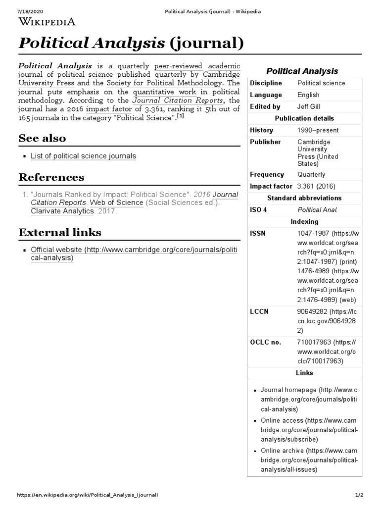Political Analysis (Journal) | PDF | Academic Journal | Wikipedia