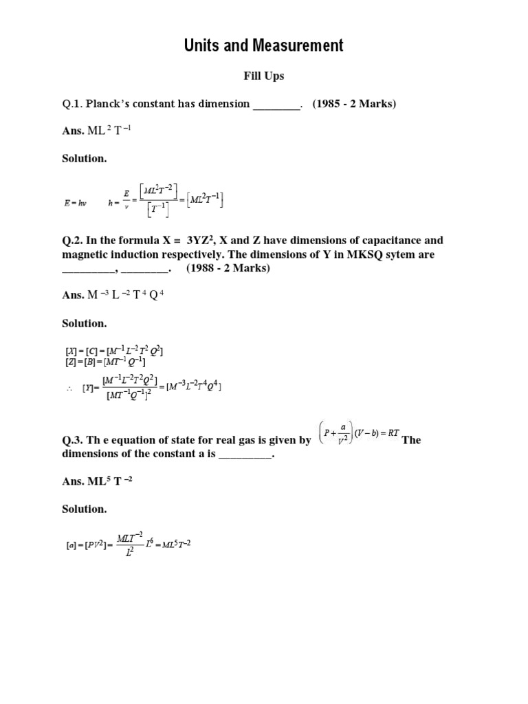 Units and Measurement: Fill Ups | PDF | Volt | Applied And Interdisciplinary Physics