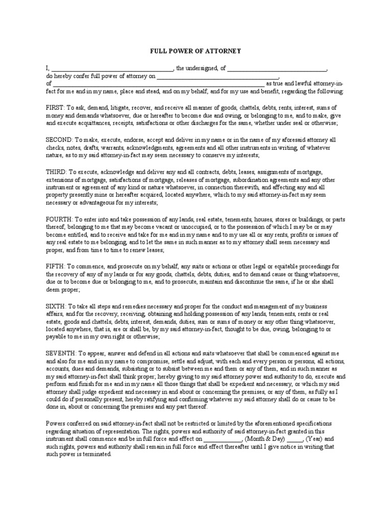 Full Power of Attorney | PDF | Power Of Attorney | Mortgage Law