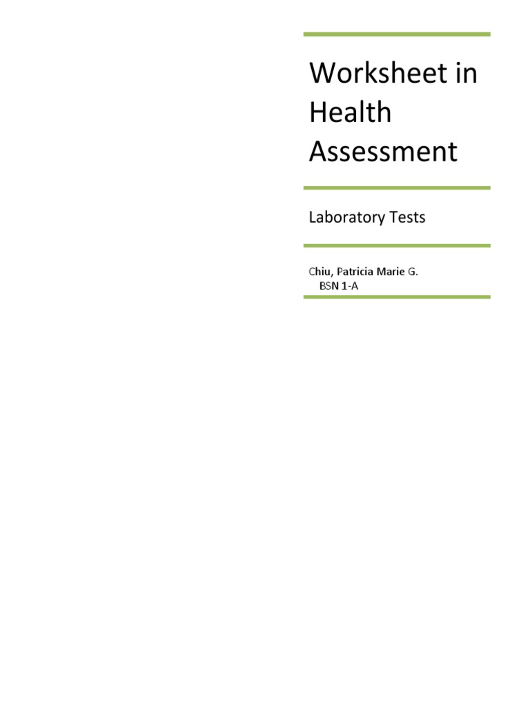 Worksheet in Health Assessment: Laboratory Tests | PDF | Anemia ...