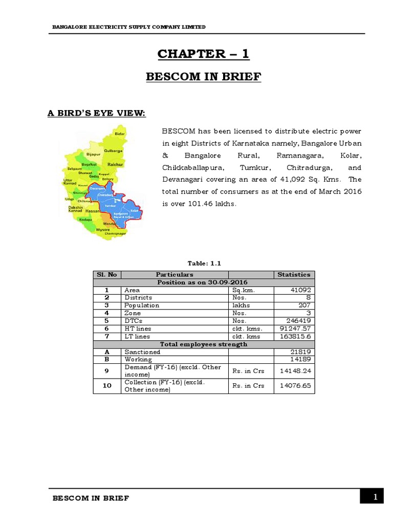 Chapter - 1: Bescom in Brief | PDF | Electric Power Transmission | Interest