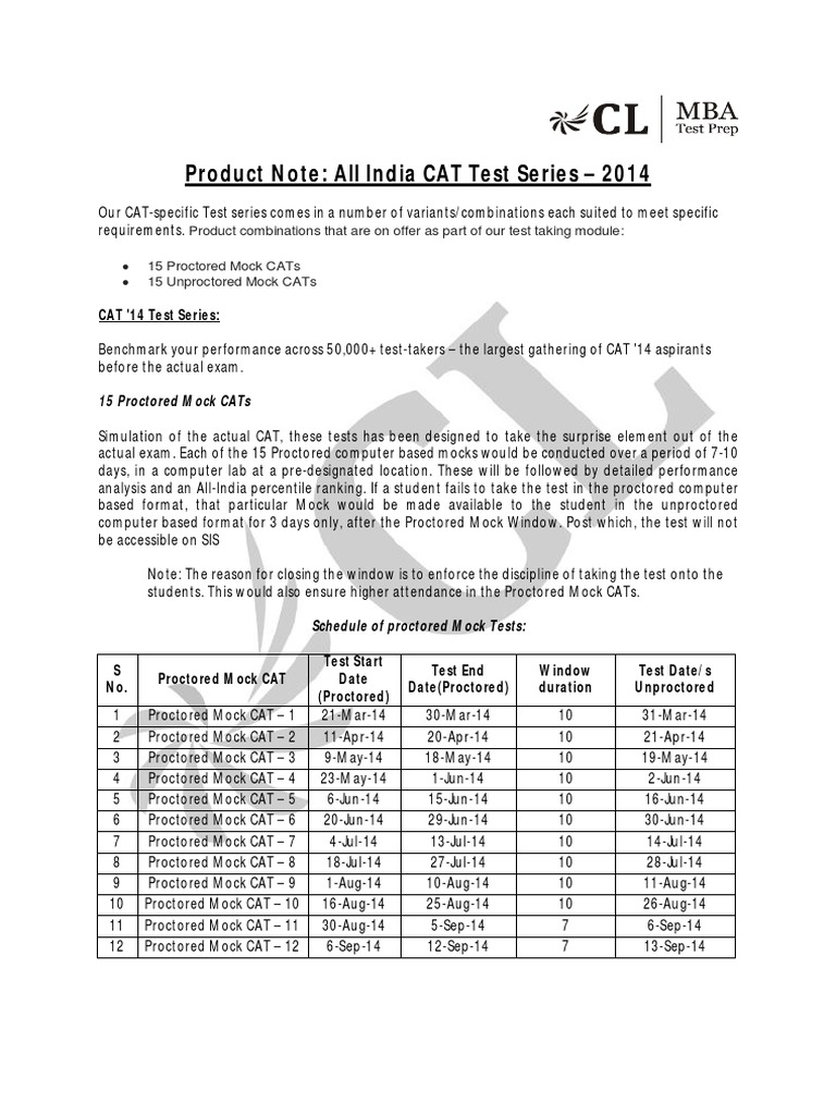 All India CAT Test Series Schedule 2014 | PDF | Test (Assessment ...