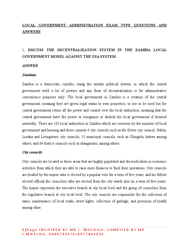 Local Government Exam Questions & Answers | PDF | Local Government ...