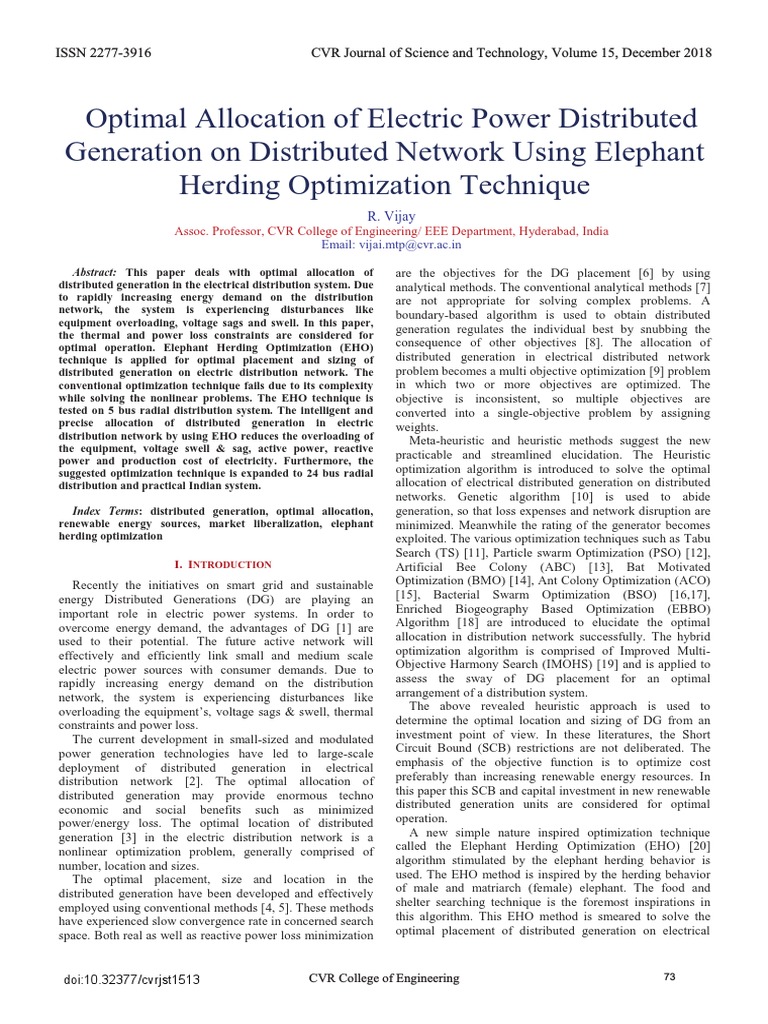 Optimal Allocation of Electric Power Distributed Generation On Distributed Network Using ...