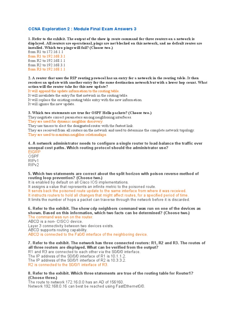 Ccna Exploration 2 Module Final Exam Answers 3 Pdf Routing