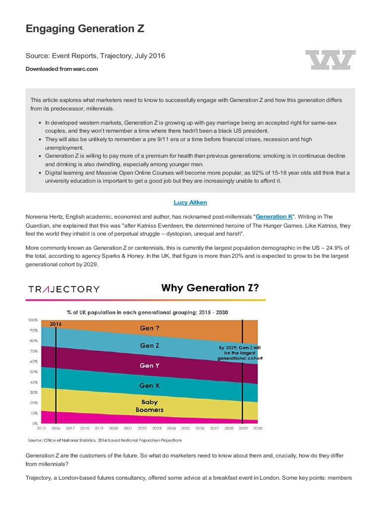 Engaging Generation Z: Source: Event Reports, Trajectory, July 2016 | PDF | Millennials | You Tube