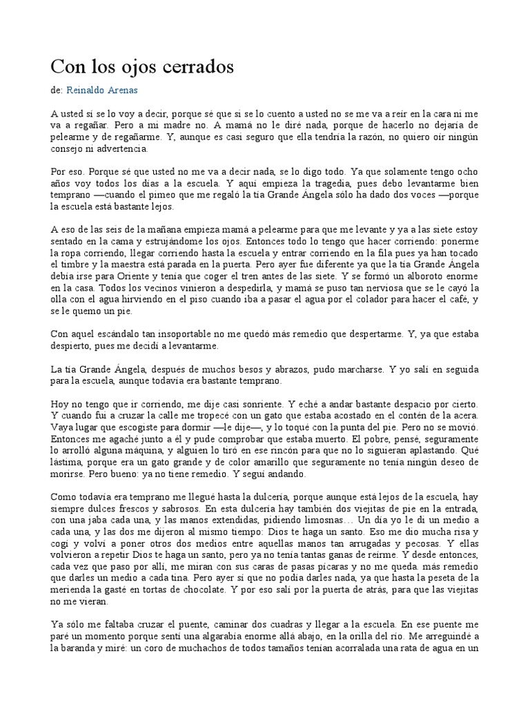 Con los ojos cerrados: un cuento de Arenas | PDF
