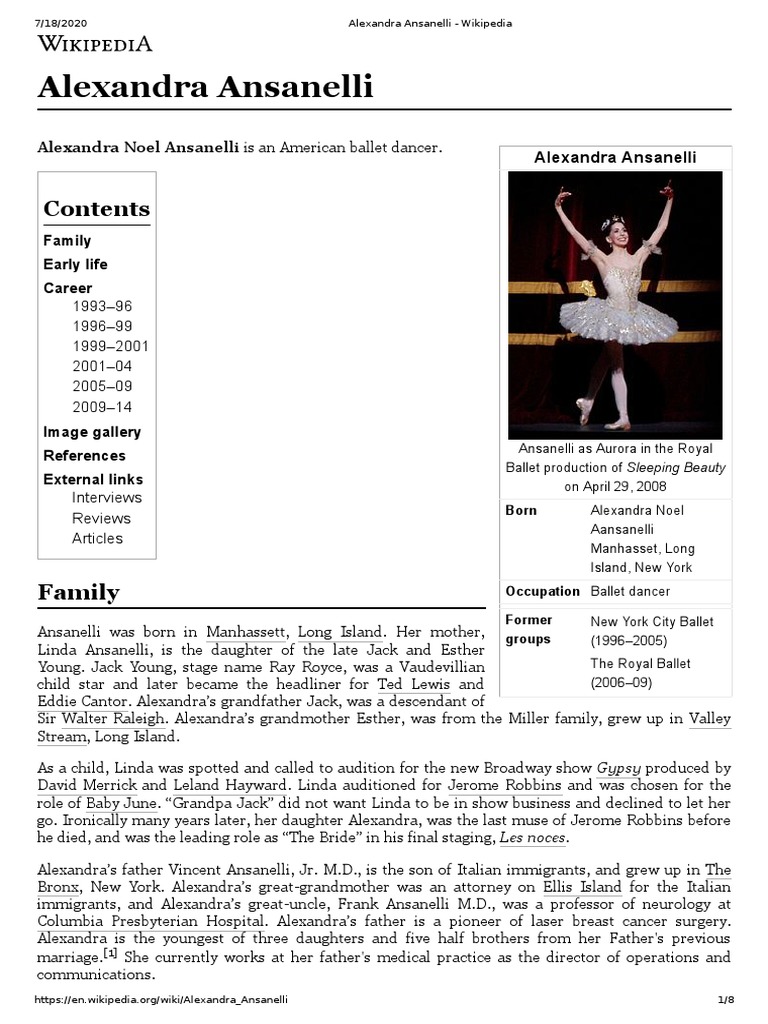 Alexandra Ansanelli - Wikipedia | PDF | Ballet Companies | Ballet
