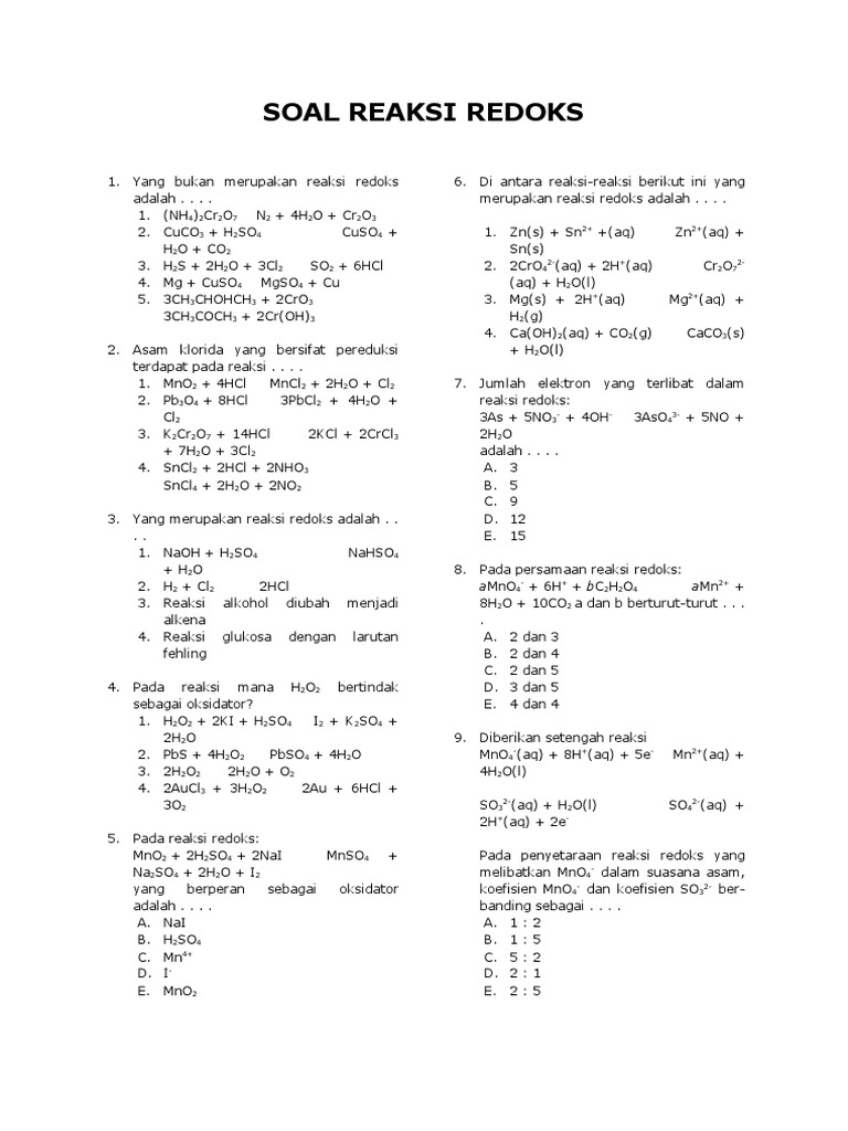 Soal Kimia Redoks | PDF