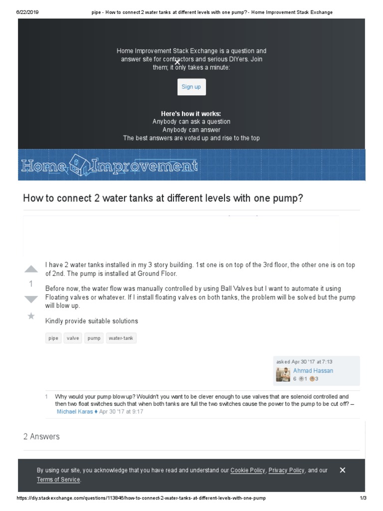 Connecting Two Water Tanks with One Pump | PDF | Storm Drain | Pump