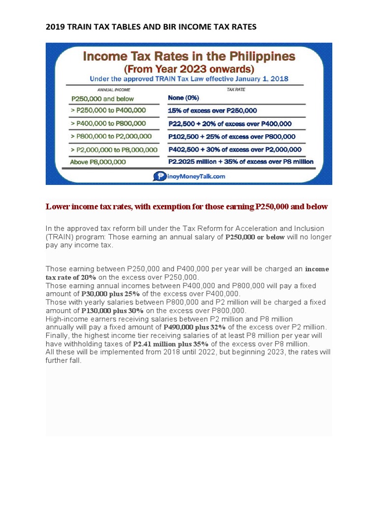 2019 Train Tax Tables and Bir Income Tax Rates | PDF | Income Tax In ...